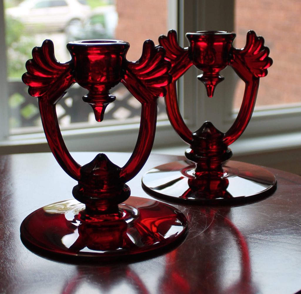 » New Martinsville Ruby Red Candle Holders Granny's Glasses